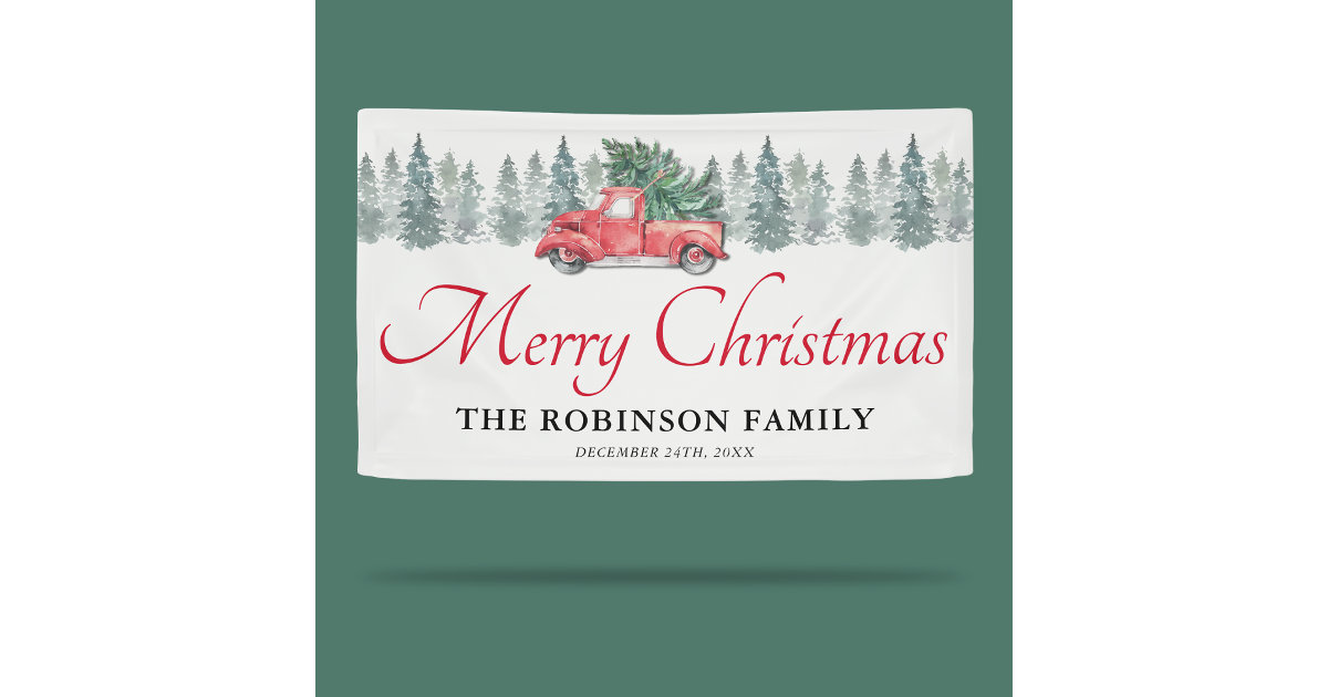 Christmas Holiday Vintage Red Truck Banner | Zazzle