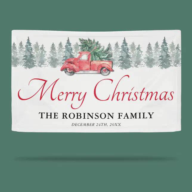 Christmas Holiday Vintage Red Truck Banner | Zazzle