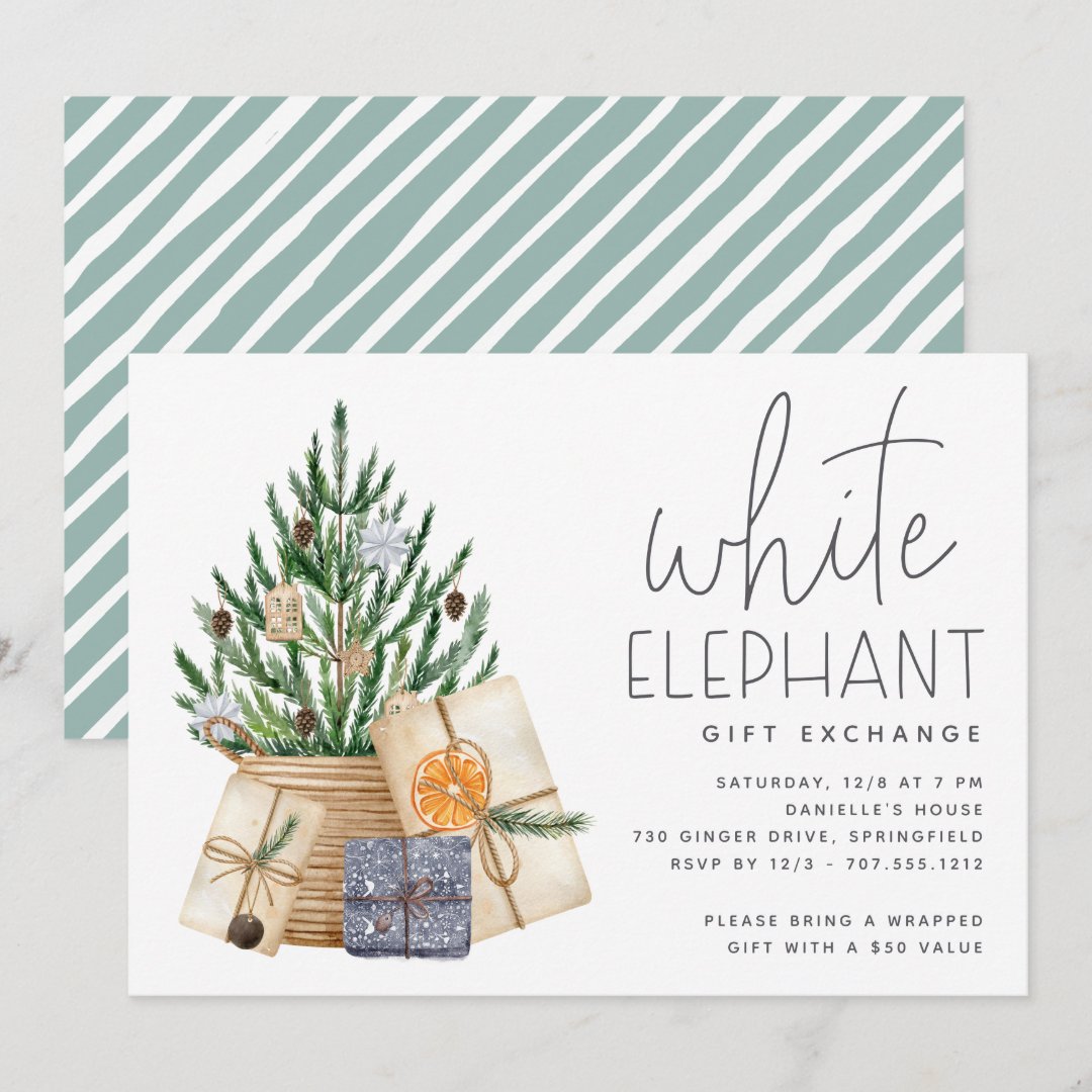Christmas Holiday White Elephant Gift Exchange Invitation | Zazzle