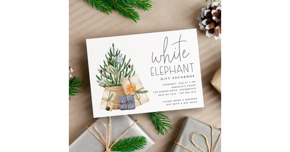 Christmas Holiday White Elephant Gift Exchange Invitation | Zazzle