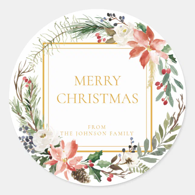 Christmas Holiday Winter Floral Labels Stickers | Zazzle