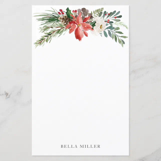 Christmas Holiday Winter Floral Paper Sheets | Zazzle