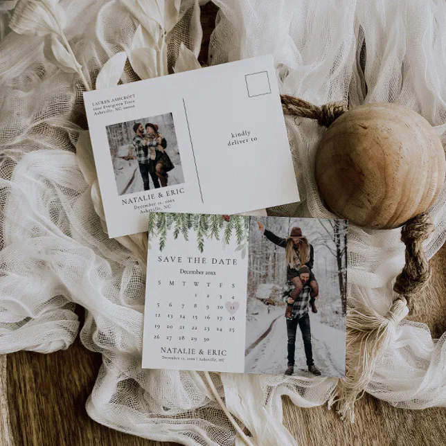 Christmas Holiday Winter Photo Save The Date Postcard | Zazzle