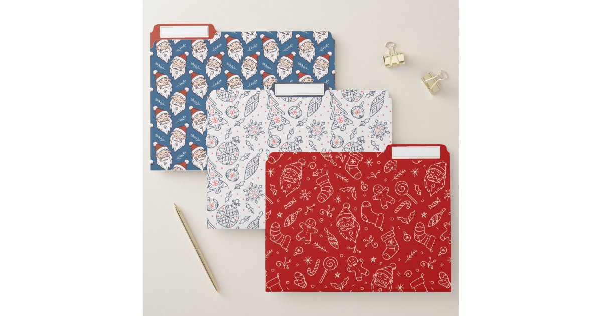 Christmas Holidays Fun Festive Doodle Patterns File Folder | Zazzle