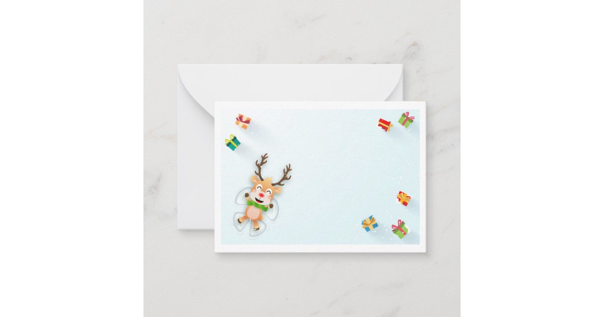 Christmas Holidays Snow Angel Reindeer Note Card | Zazzle