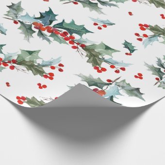 Christmas Holly and Berries Pattern Wrapping Paper | Zazzle