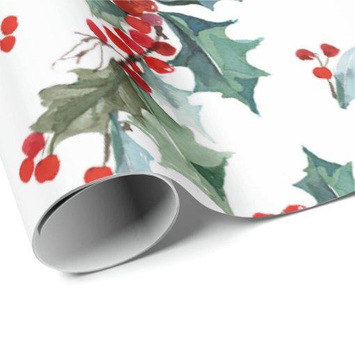 Christmas Holly and Berries Pattern Wrapping Paper | Zazzle