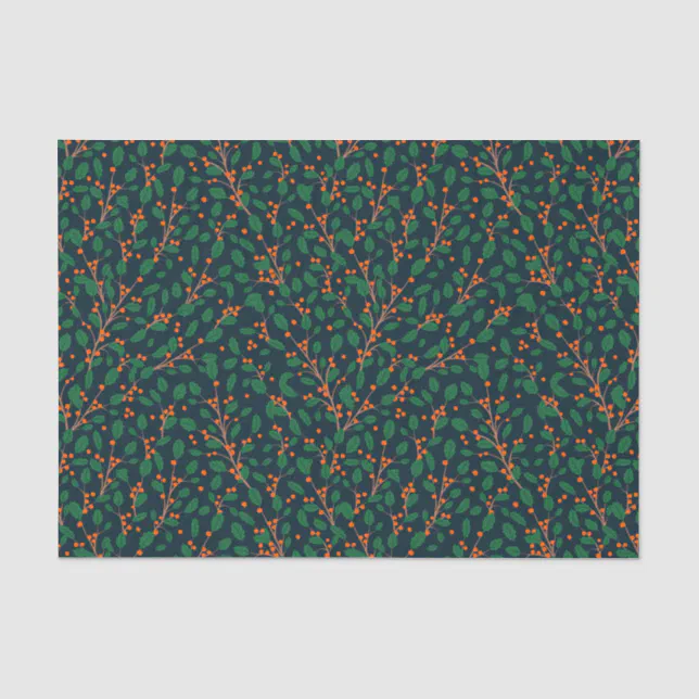 Christmas Holly Botanical Greenery Navy Tissue Paper | Zazzle