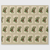 Christmas Holly Cat Vintage Reproduction Wrapping Paper | Zazzle