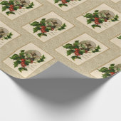 Christmas Holly Cat Vintage Reproduction Wrapping Paper | Zazzle