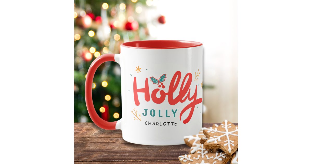 Christmas Holly Jolly Fun Winter Personalized Name Mug | Zazzle