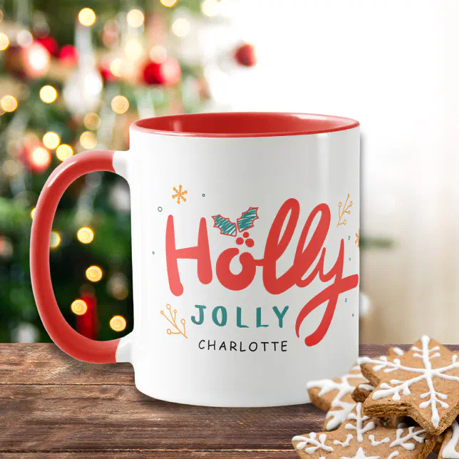 Christmas Holly Jolly Fun Winter Personalized Name Mug | Zazzle