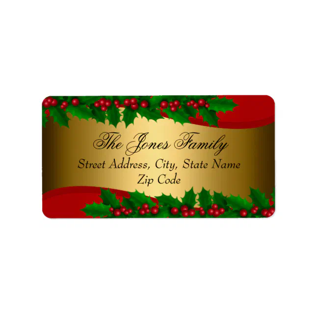 Christmas Holly Leaves Address Labels | Zazzle