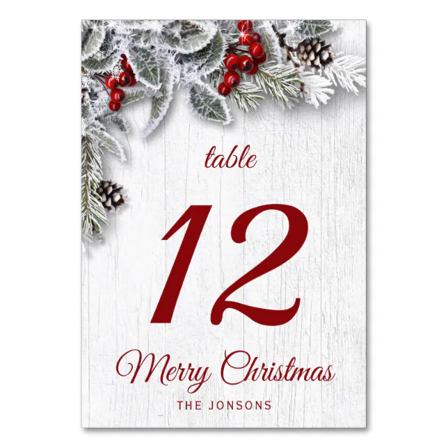 Christmas Holly Pine Rustic Holiday Christmas Table Number | Zazzle