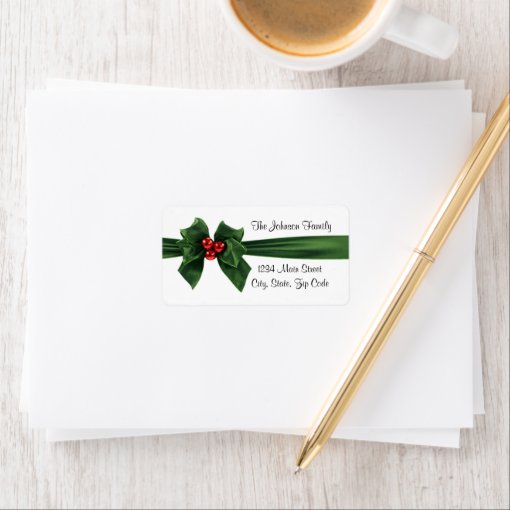 Christmas Holly Ribbon address label, customizable Label | Zazzle