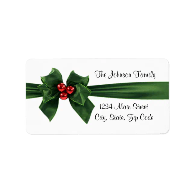 Christmas Holly Ribbon address label, customizable Label | Zazzle