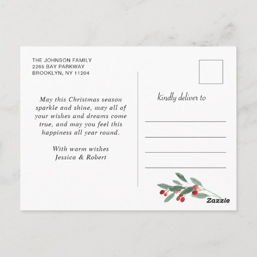 Christmas Holly Rustic 5 PHOTO Greeting Holiday Po Postcard | Zazzle