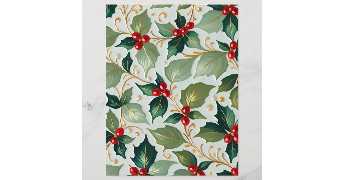 Christmas Holly Scrapbook Paper | Zazzle