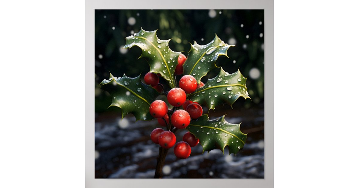 christmas holly stunning photo poster | Zazzle
