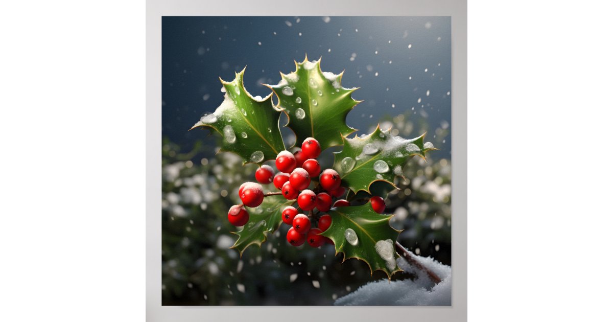christmas holly stunning photo poster | Zazzle