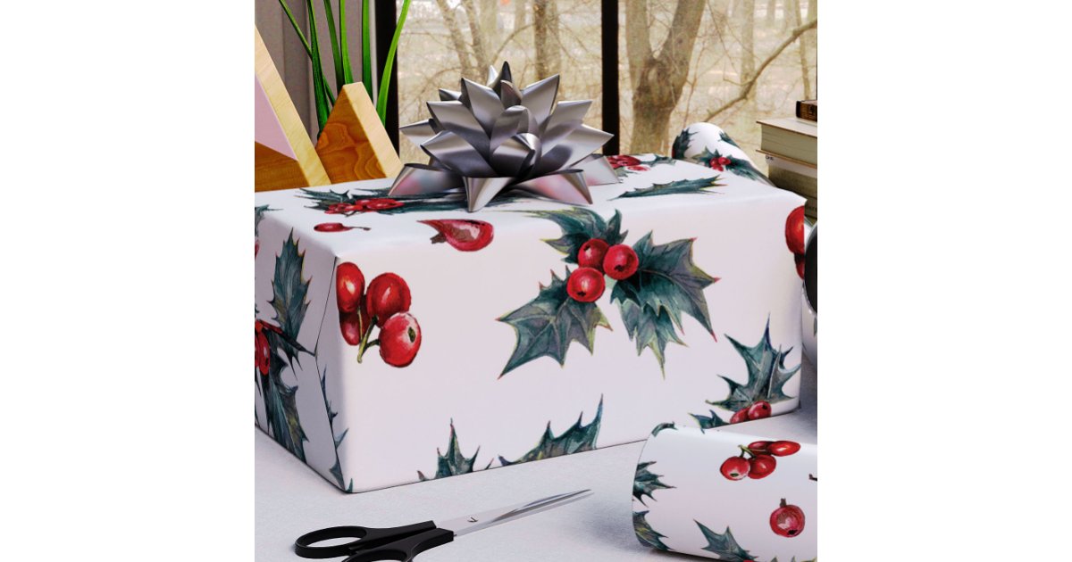 Christmas Holly Wrapping Paper | Zazzle