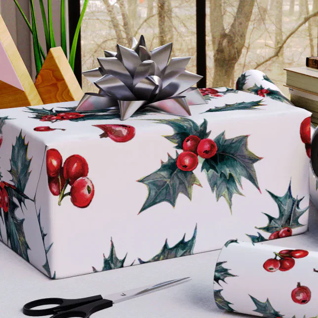 Christmas Holly Wrapping Paper | Zazzle