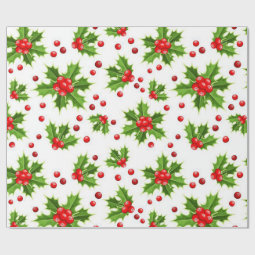 Christmas Holly Wrapping Paper | Zazzle