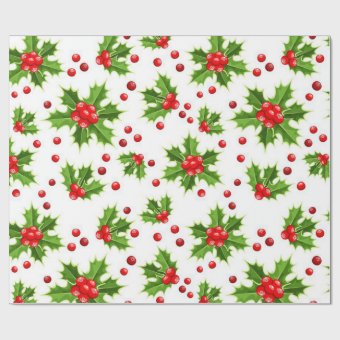 Christmas Holly Wrapping Paper | Zazzle