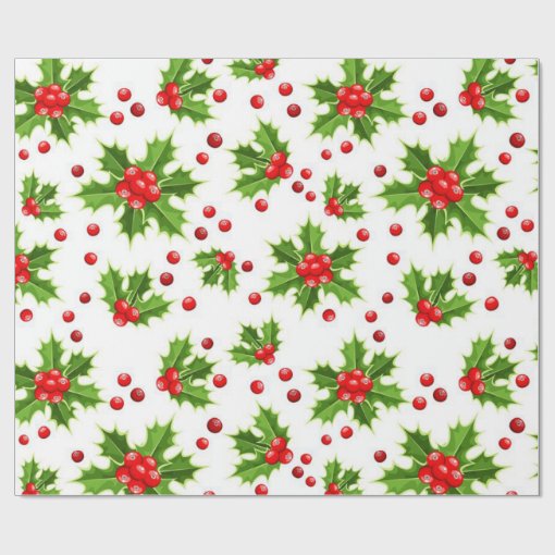 Christmas Holly Wrapping Paper | Zazzle