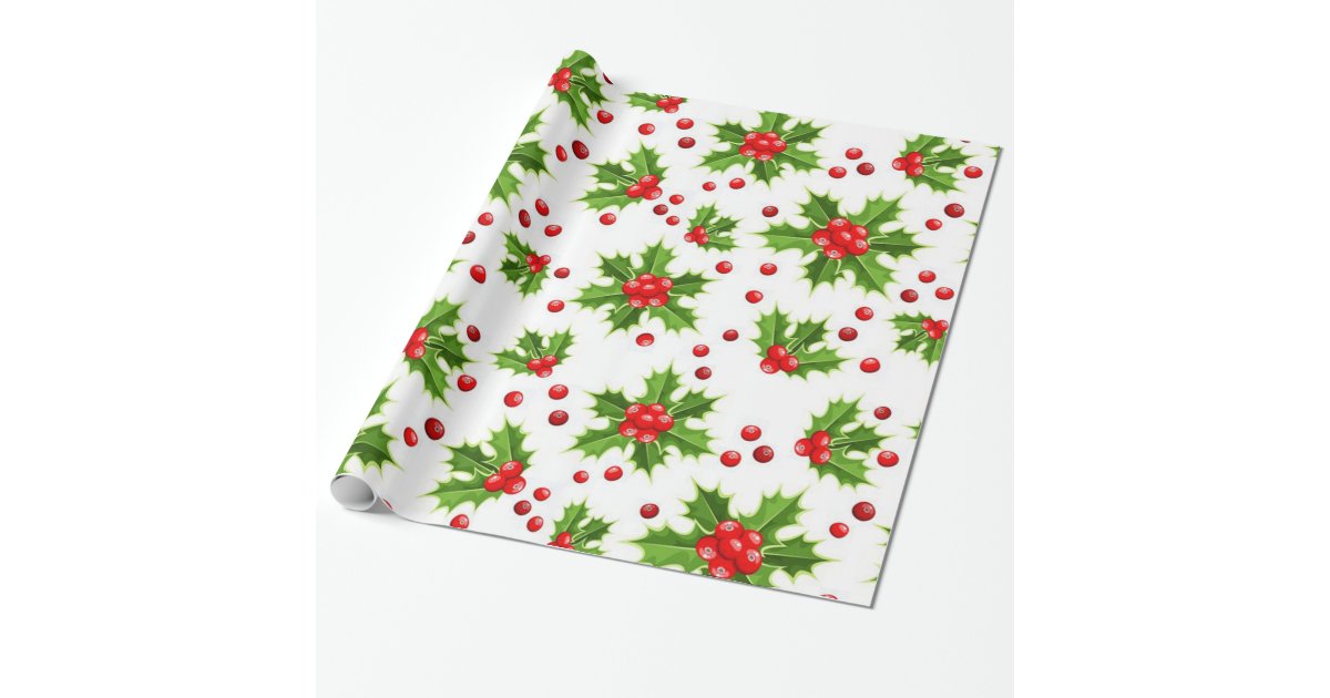 Christmas Holly Wrapping Paper | Zazzle