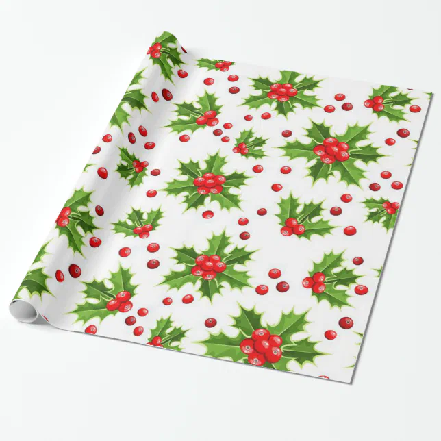 Christmas Holly Wrapping Paper | Zazzle