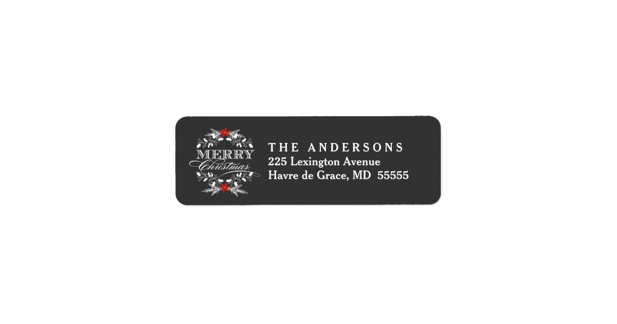 Christmas Holly Wreath Chalkboard Address Labels | Zazzle