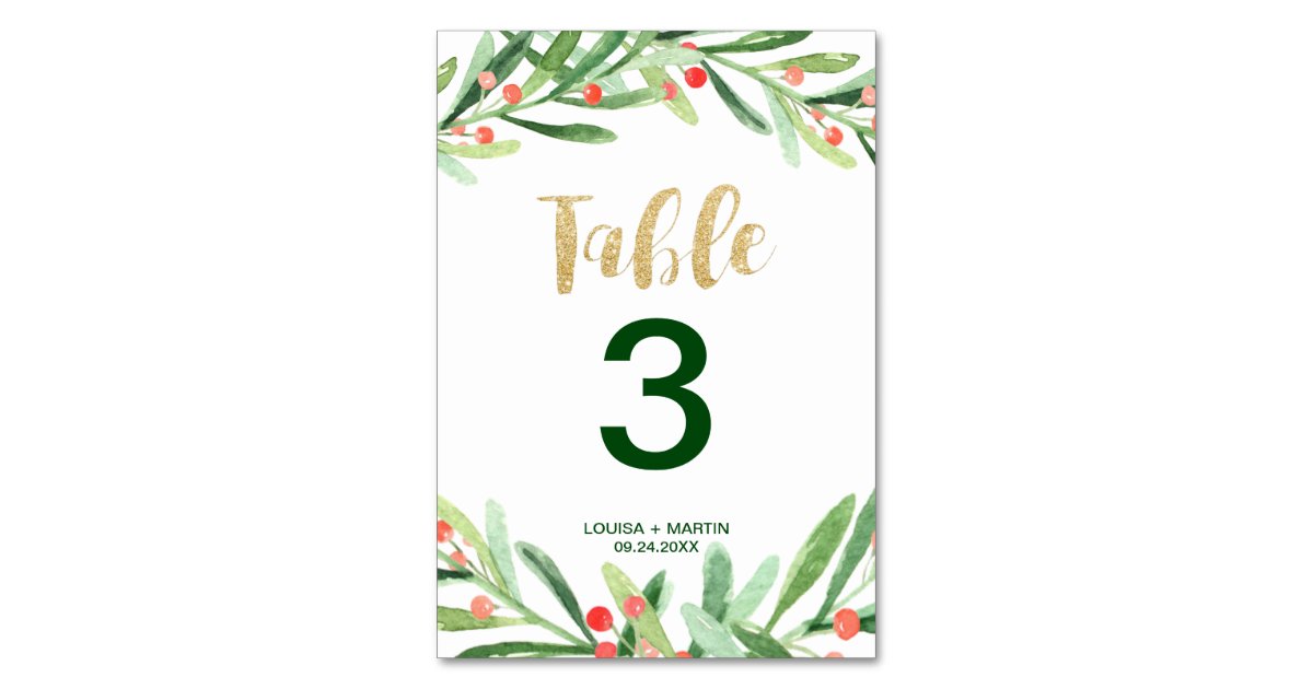Christmas Holly Wreath Table Number | Zazzle