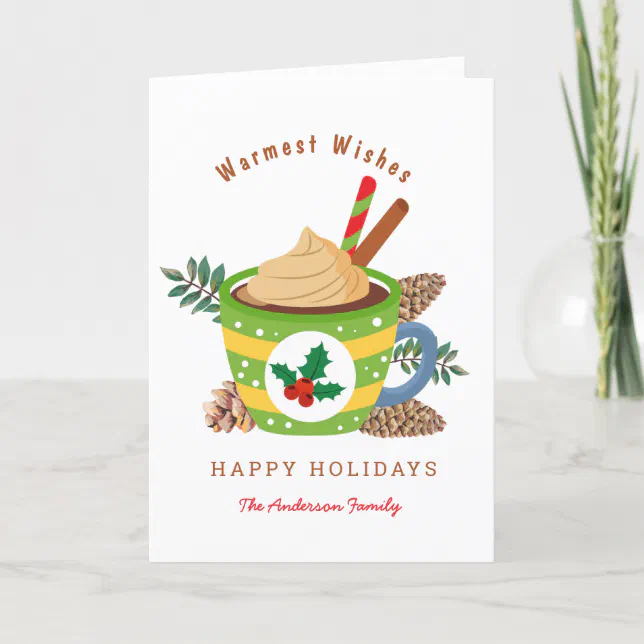 Christmas Hot Chocolate Cocoa Green Cup Holiday Card | Zazzle