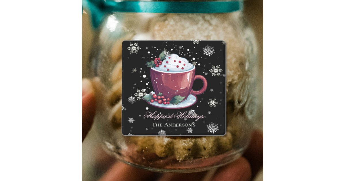 Christmas Hot Chocolate Personalized Black Baking Labels | Zazzle