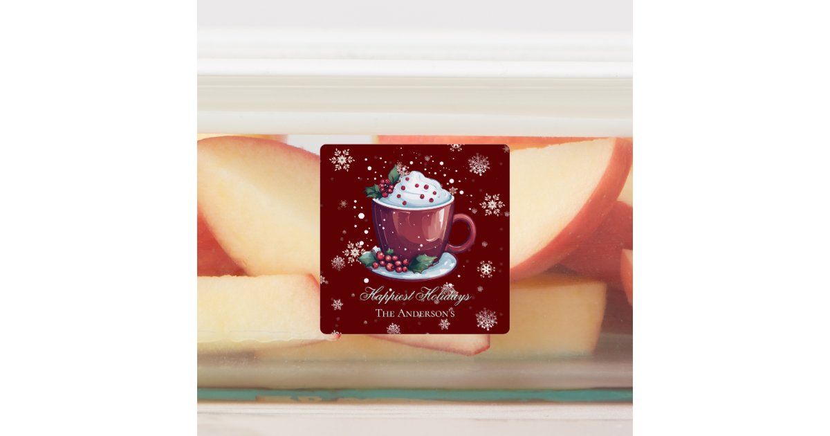 Christmas Hot Chocolate Personalized Red Baking Labels | Zazzle
