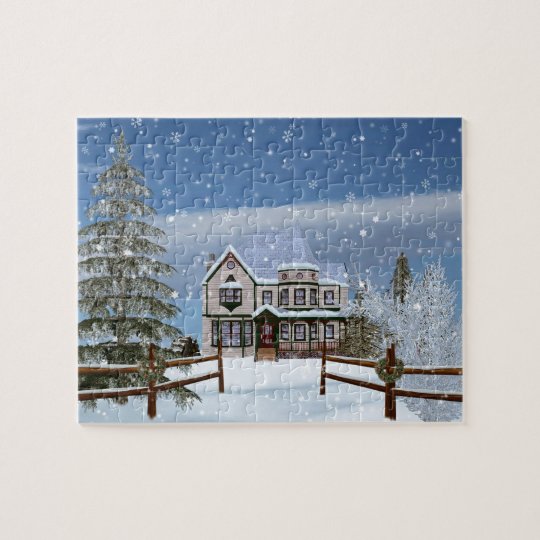 Christmas, House in Snowy Winter Scene Jigsaw Puzzle | Zazzle.com