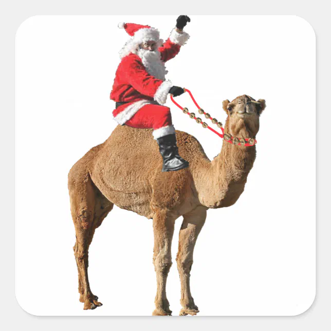 Christmas Hump Day Camel and Santa Square Sticker | Zazzle