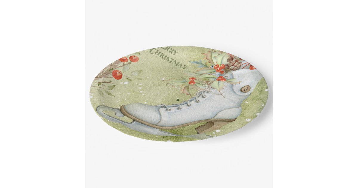 Christmas ice skating paper plates | Zazzle