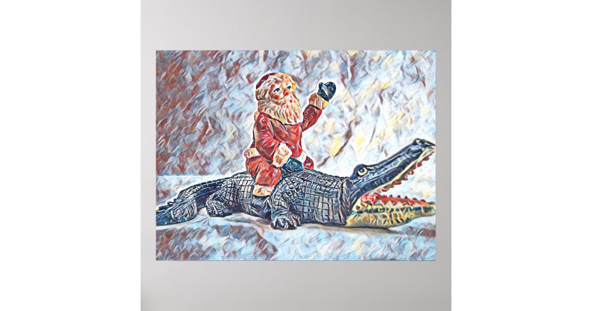 Christmas in Florida Santa Claus riding Alligator Poster | Zazzle