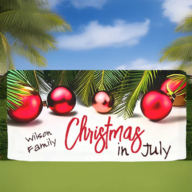 Christmas In July Family Reunion Summer Pool Party Banner | Zazzle