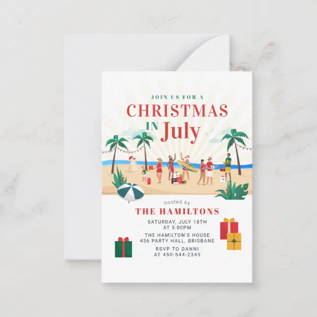 Christmas in July Modern Family Summer Party Note Card | Zazzle