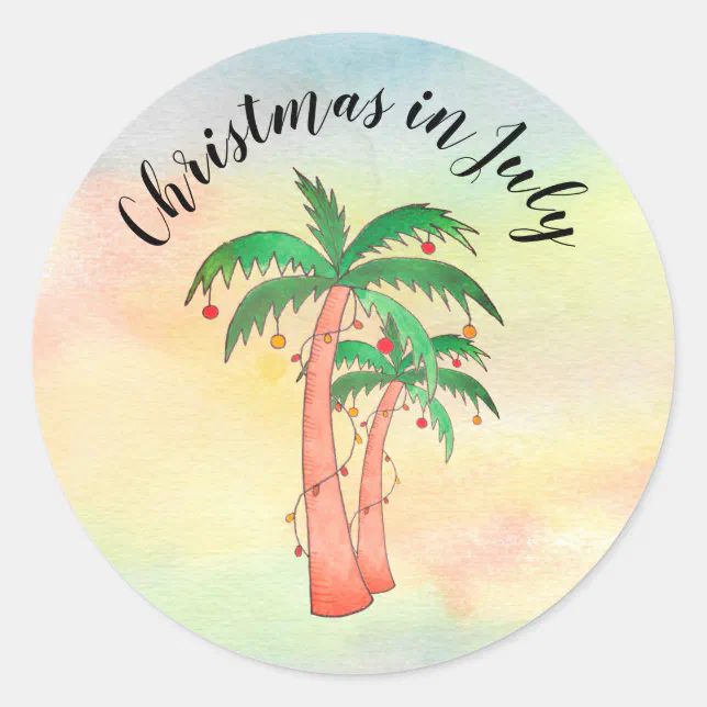 Christmas in July Palm Trees Classic Round Sticker | Zazzle