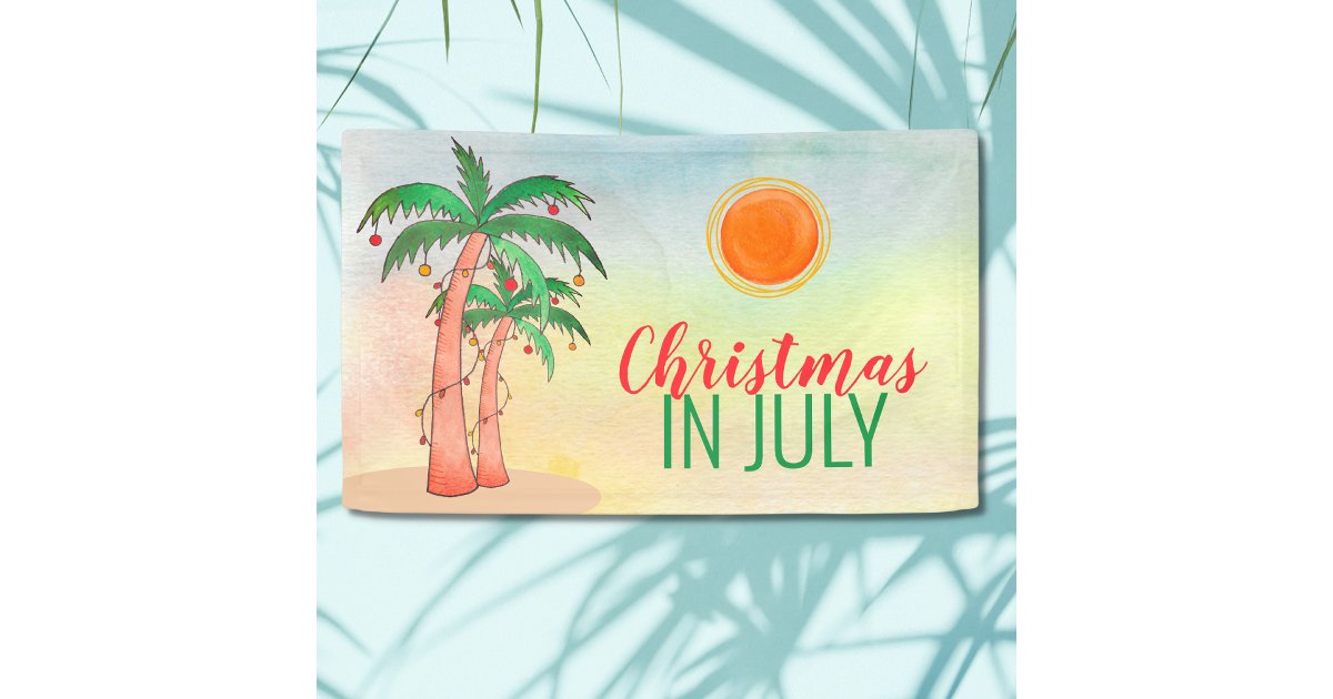 Christmas in July Party Palm Trees Banner | Zazzle