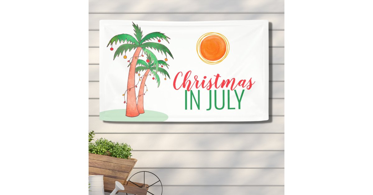 Christmas in July Party Palm Trees Banner | Zazzle