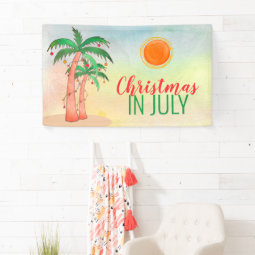 Christmas in July Party Palm Trees Banner | Zazzle
