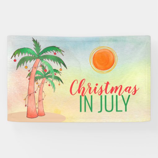 Christmas in July Party Palm Trees Banner | Zazzle
