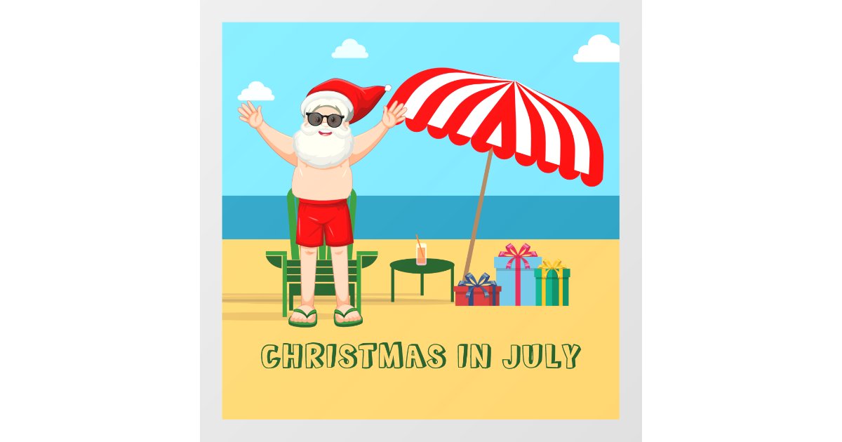 Christmas in July Party Summer Santa Claus Beach Wall Decal | Zazzle