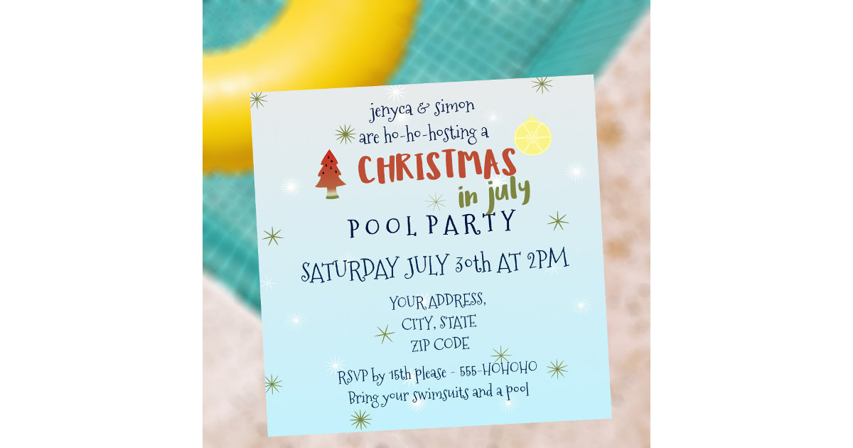 Christmas in July Pool Party Invitation | Zazzle