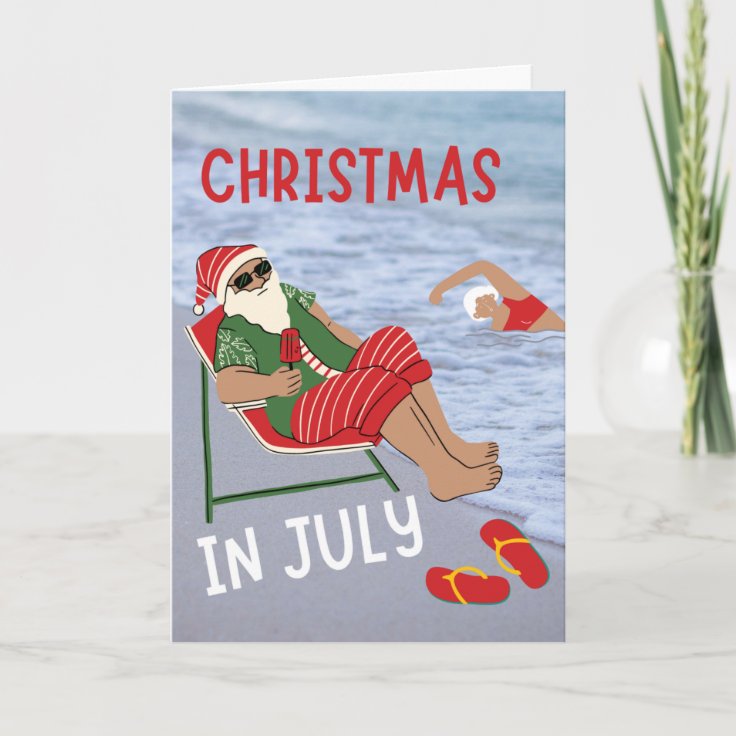 Christmas in July Santa at the Beach Card | Zazzle